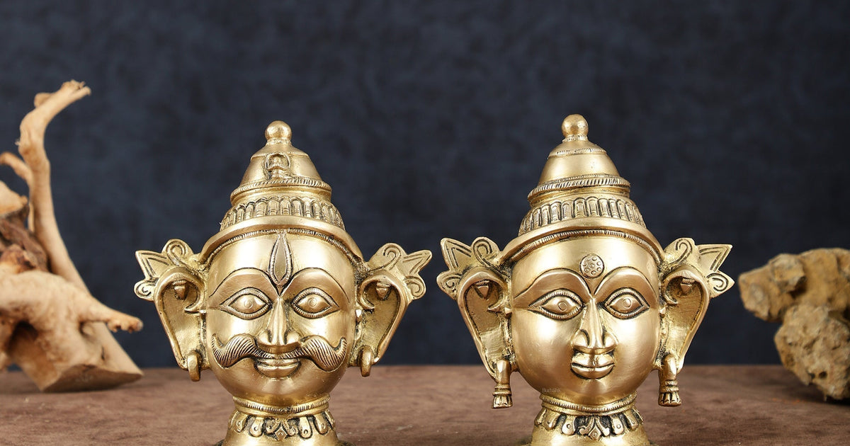 Brass Shiv Gauri Mukhlingam Head Idols – 7" Height, Pair | 100% Certif