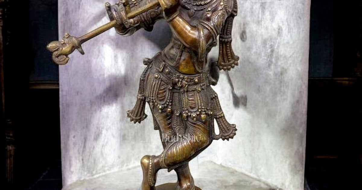 Brass Superfine Mukuta Krishna Sculpture with Unique Crown & Stance